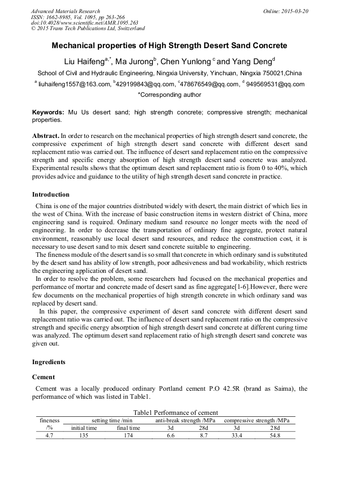 Mechanical Properties of High Strength Desert Sand Concrete ...