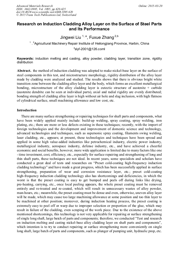 Research on Induction Cladding Alloy Layer on the Surface of Steel ...