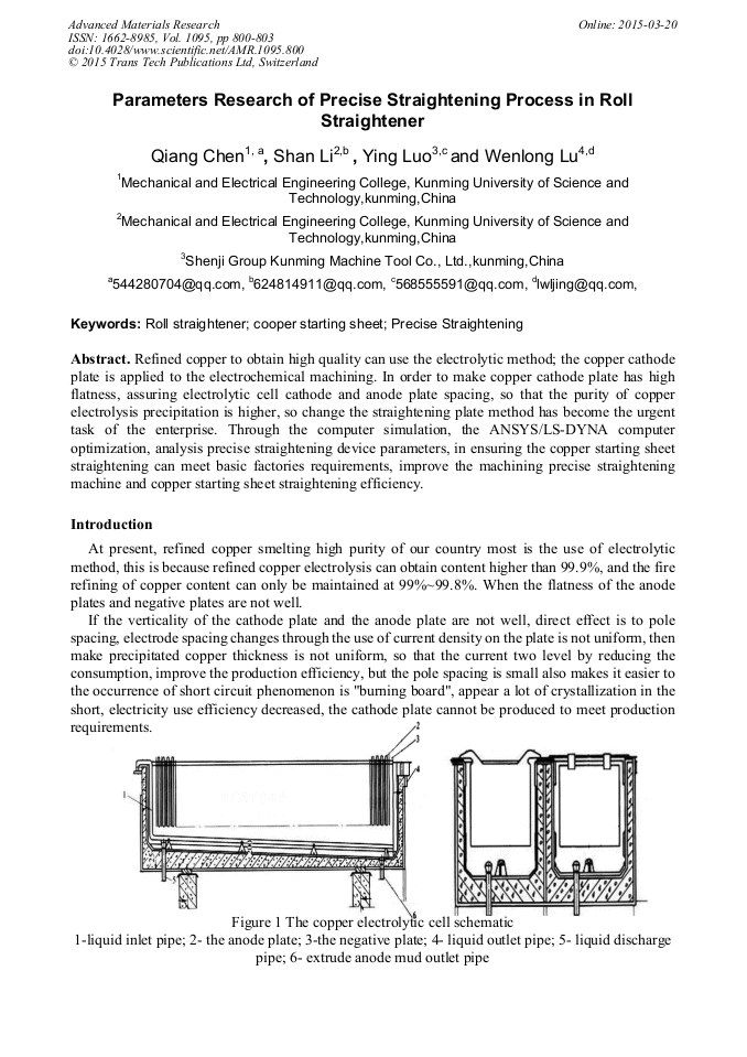 Parameters Research of Precise Straightening Process in Roll ...