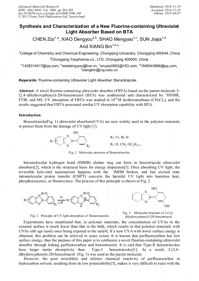 Synthesis and Characterization of a New Fluorine-Containing Ultraviolet ...