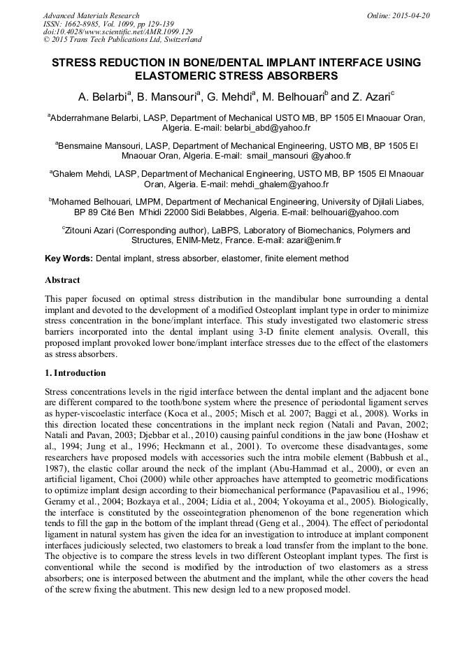 Stress Reduction in Bone/Dental Implant Interface Using Elastomeric ...