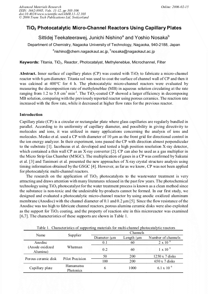 TiO2 Photocatalytic Micro-Channel Reactors Using Capillary Plates ...