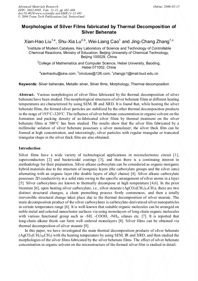 Morphologies of Silver Films Fabricated by Thermal Decomposition of ...