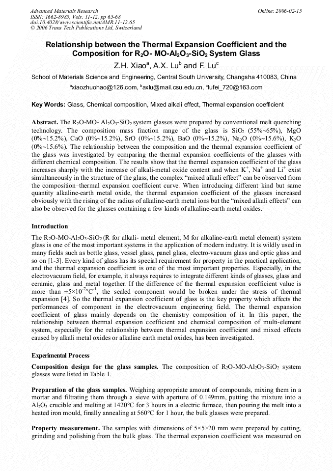 Relationship between the Thermal Expansion Coefficient and the ...