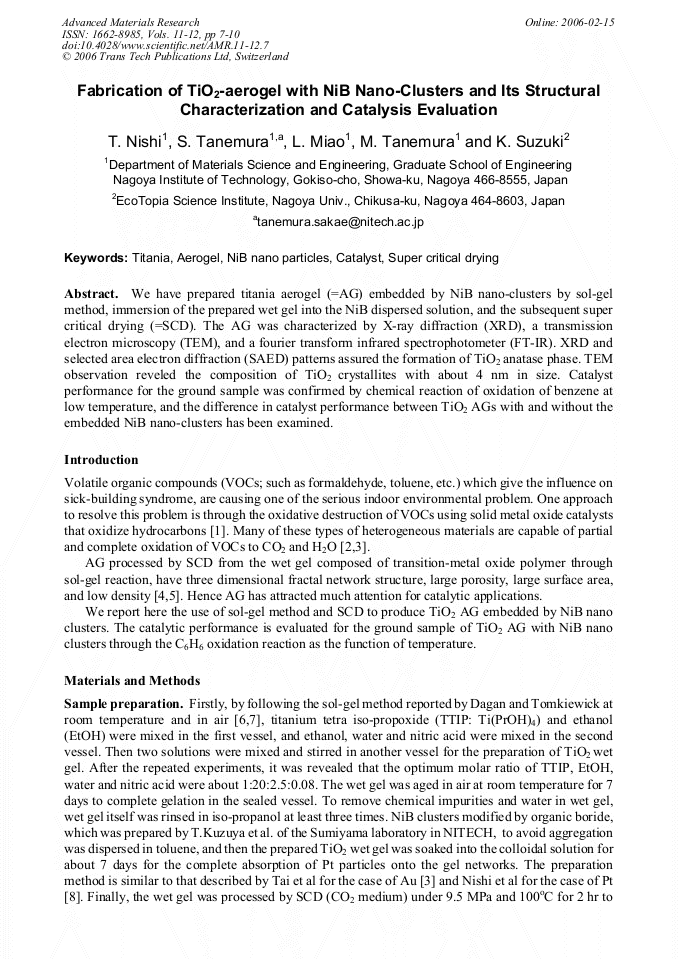 Fabrication of TiO2-Aerogel with NiB Nano-Clusters and Its Structural ...