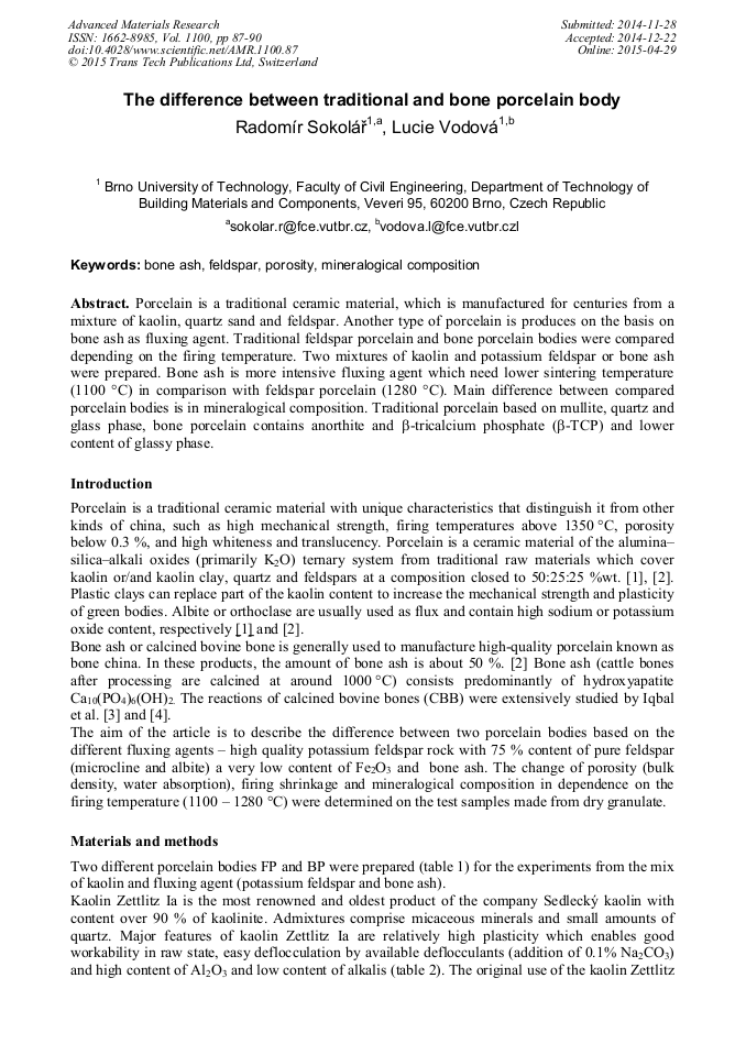 The Difference between Traditional and Bone Porcelain Body | Scientific.Net