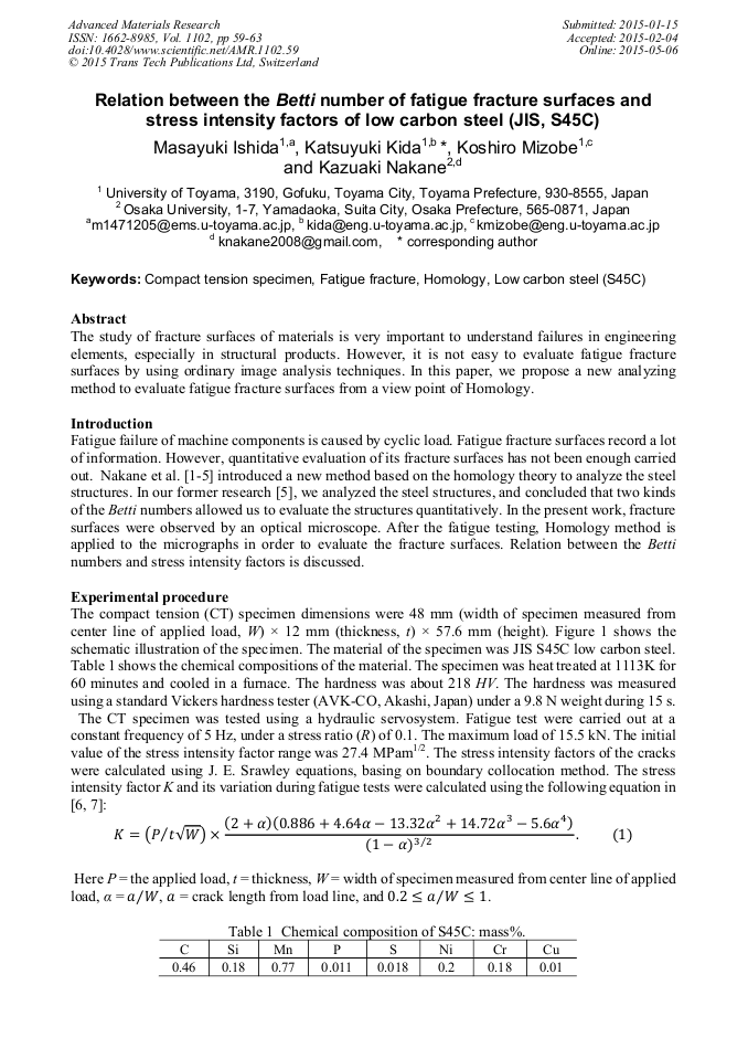 Relation between the Betti Number of Fatigue Fracture Surfaces and ...