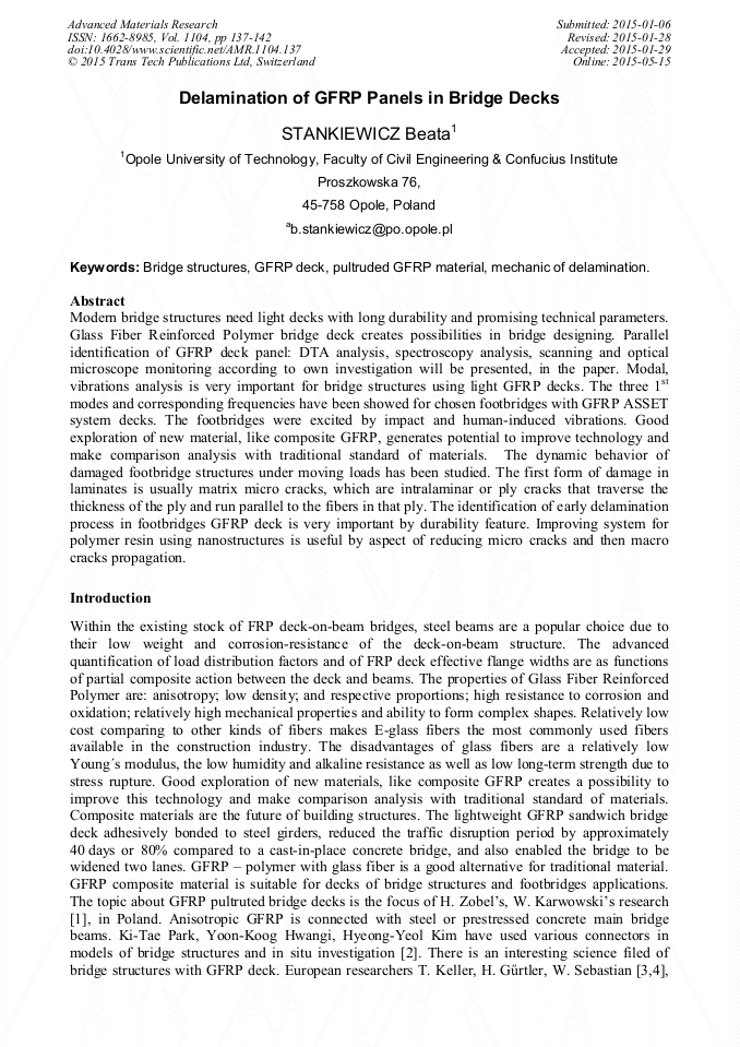 Delamination of GFRP Panels in Bridge Decks | Scientific.Net