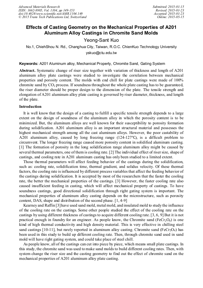 Effects of Casting Geometry on the Mechanical Properties of A201 ...