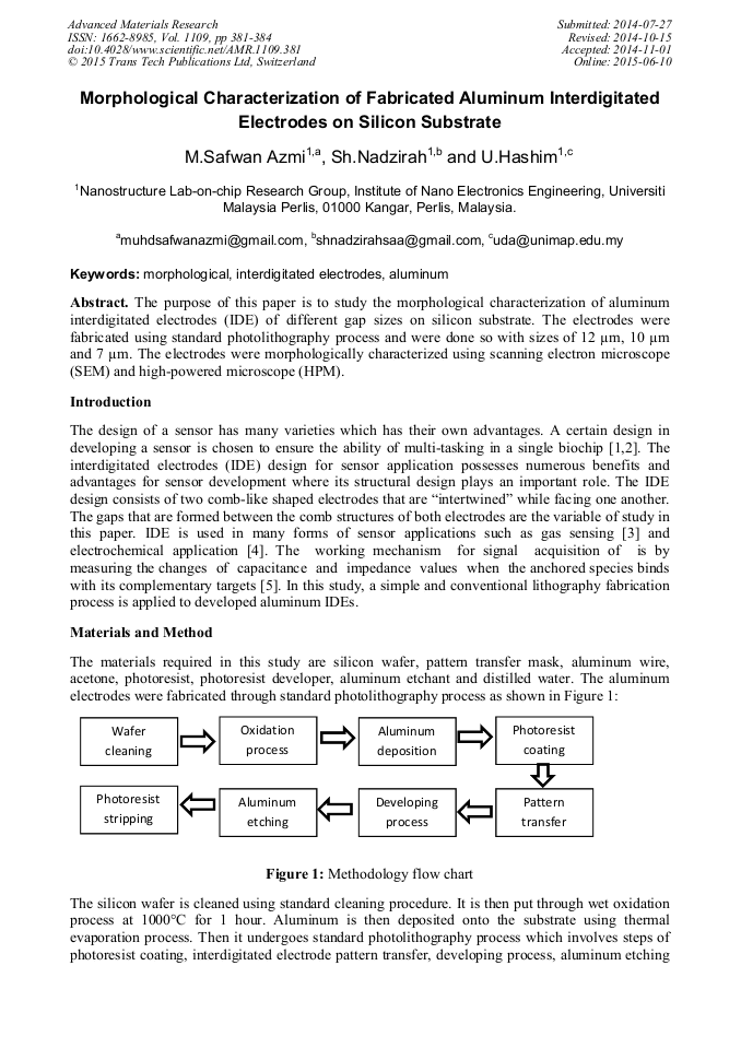 Morphological Characterization of Fabricated Aluminum Interdigitated ...
