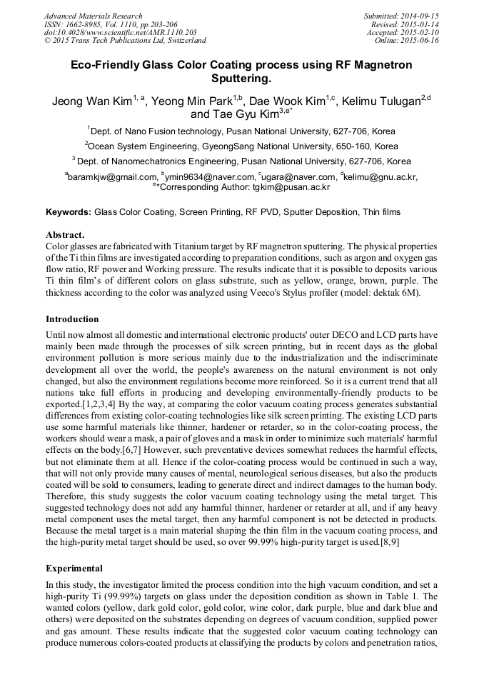 Eco-Friendly Glass Color Coating Process Using RF Magnetron Sputtering ...