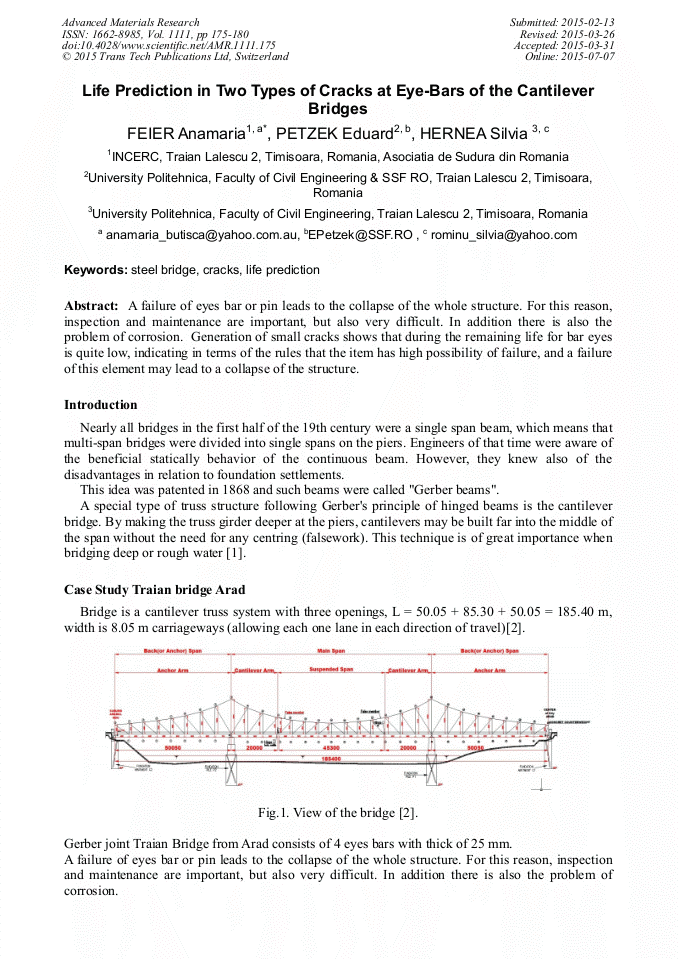 Life Prediction in Two Types of Cracks at Eye-Bars of the Cantilever ...