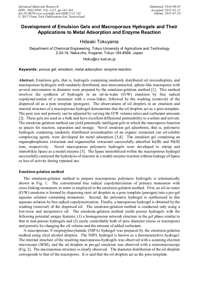 Development of Emulsion Gels and Macroporous Hydrogels and their ...