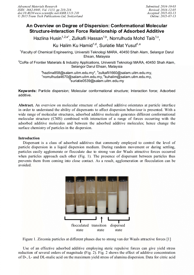An Overview on Degree of Dispersion: Conformational Molecular Structure ...