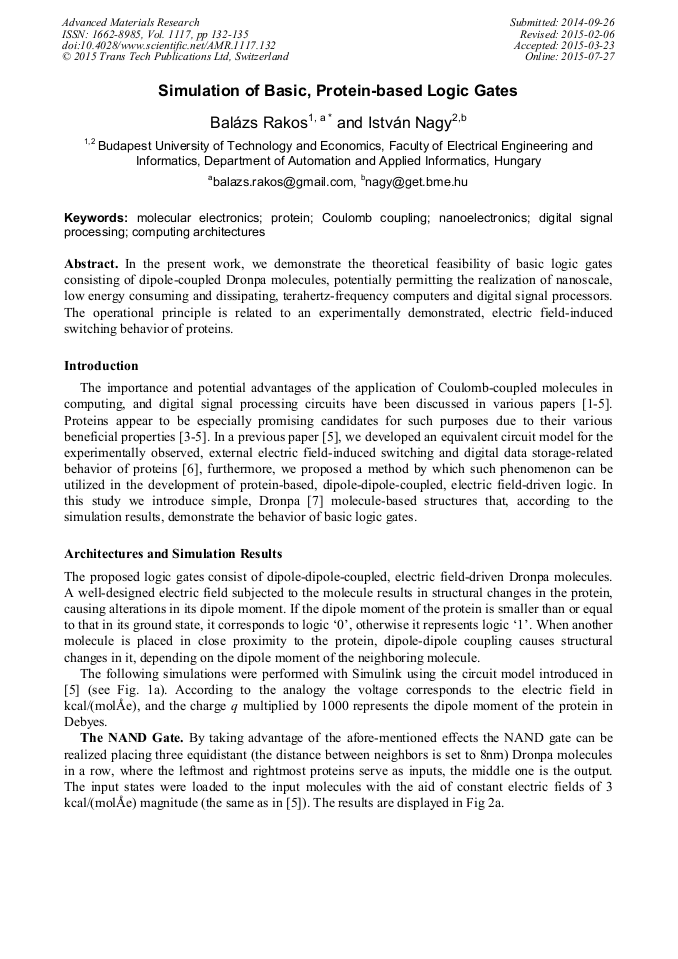 Simulation of Basic, Protein-Based Logic Gates | Scientific.Net
