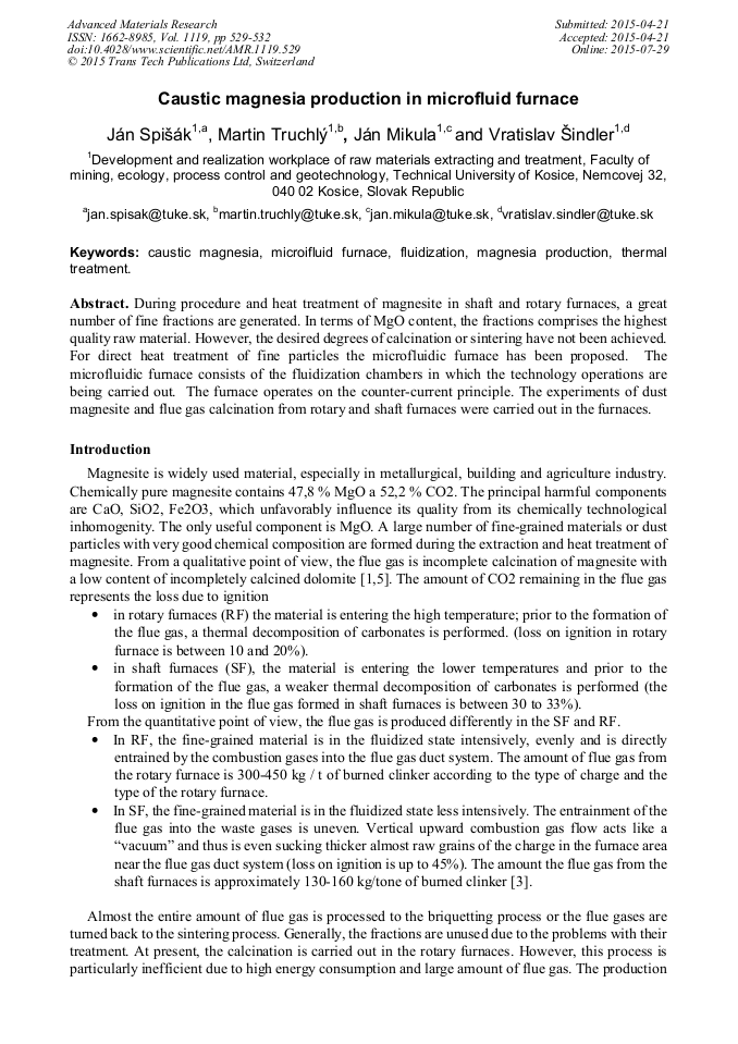Caustic Magnesia Production in Microfluid Furnace | Scientific.Net