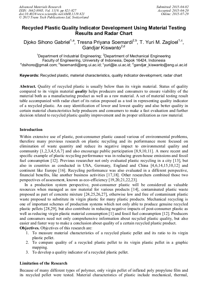 Recycled Plastic Quality Indicator Development Using Material Testing ...