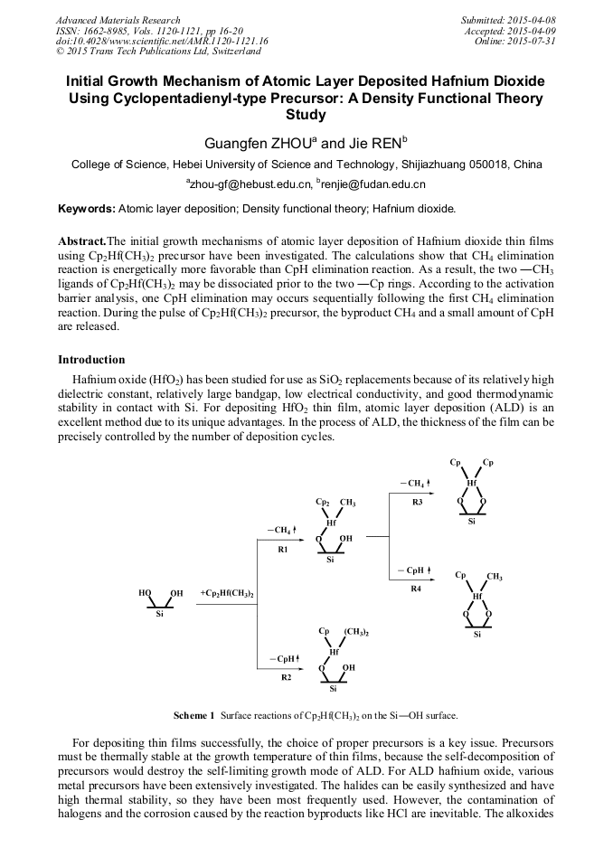 Initial Growth Mechanism of Atomic Layer Deposited Hafnium Dioxide ...