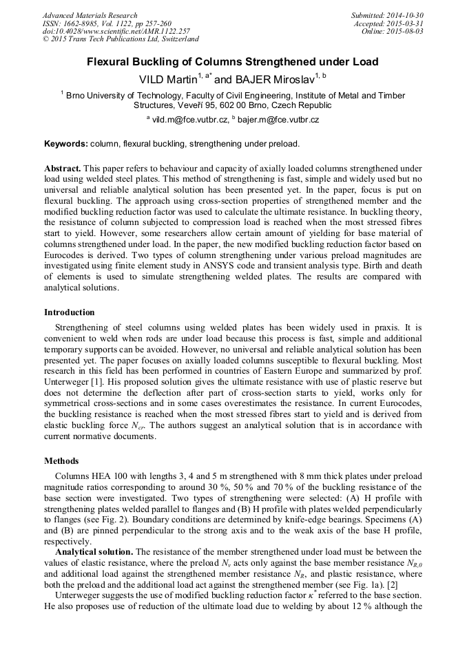 Flexural Buckling of Columns Strengthened under Load | Scientific.Net