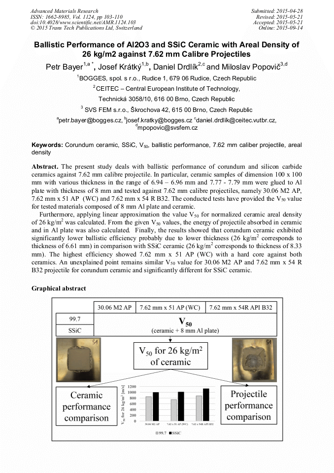 Ballistic Performance of Al2O3 and SSiC Ceramic with Areal Density of ...