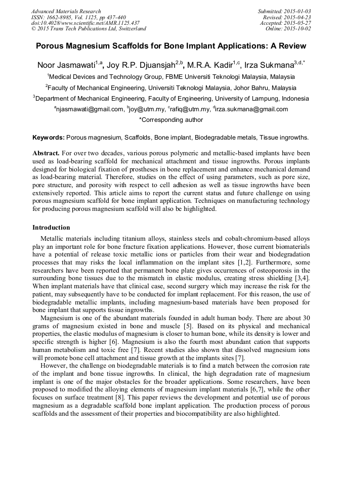 Porous Magnesium Scaffolds for Bone Implant Applications: A Review ...