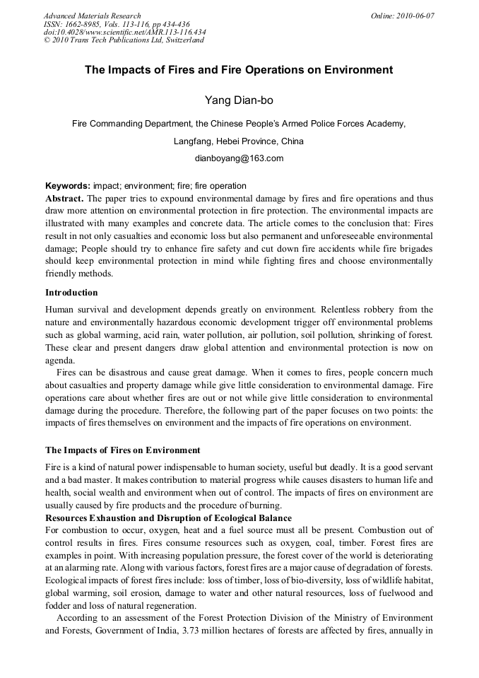 The Impacts of Fires and Fire Operations on Environment | Scientific.Net