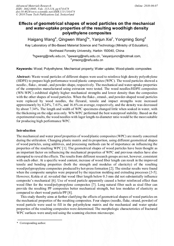 Effects of Geometrical Shapes of Wood Particles on the Mechanical and ...