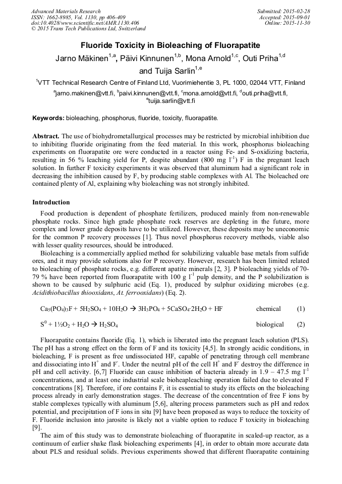 Fluoride Toxicity in Bioleaching of Fluorapatite | Scientific.Net