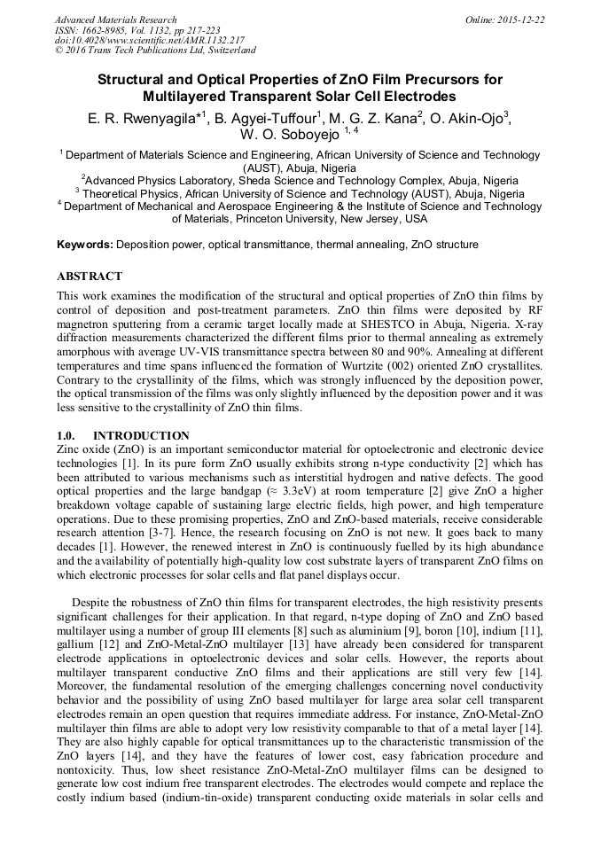 Structural and Optical Properties of ZnO Film Precursors for ...