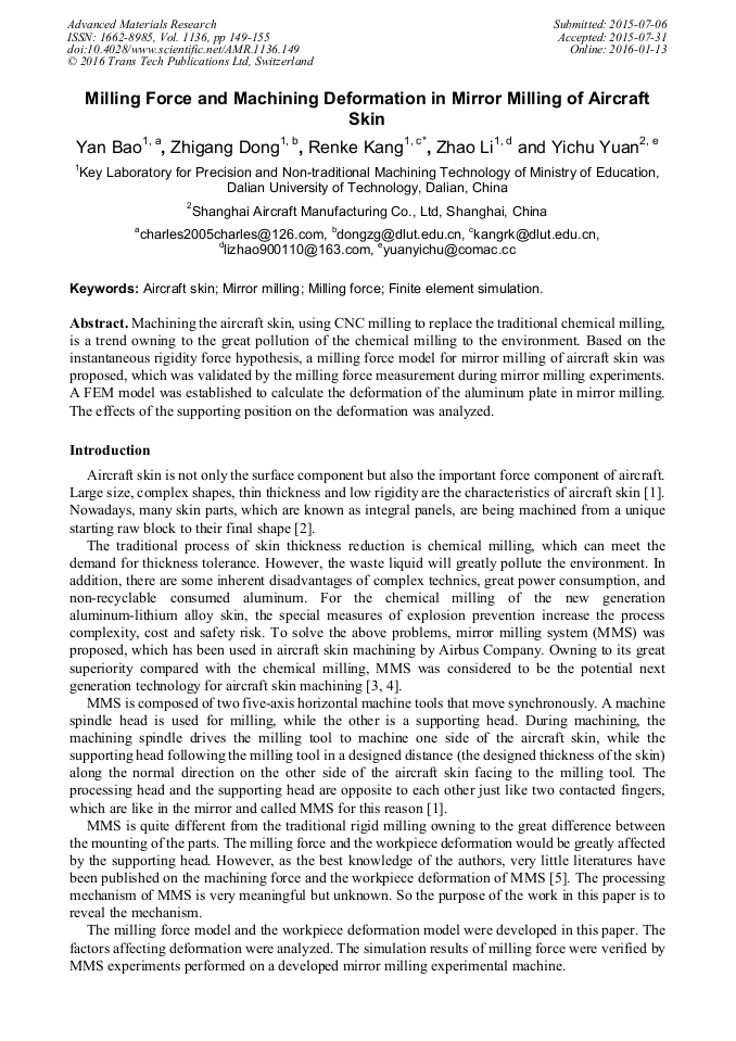 Milling Force and Machining Deformation in Mirror Milling of Aircraft ...