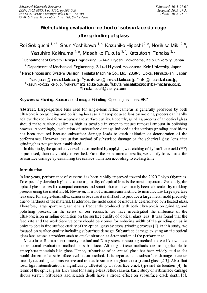 Wet-Etching Evaluation Method of Subsurface Damage after Grinding of ...