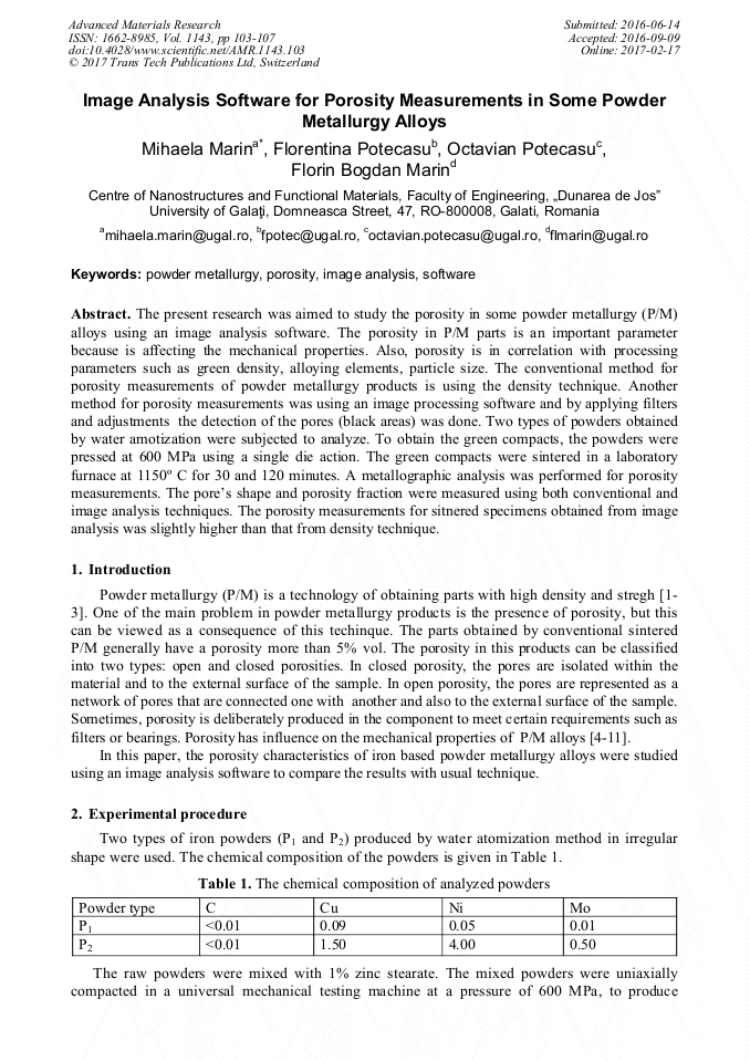 Image Analysis Software for Porosity Measurements in Some Powder ...