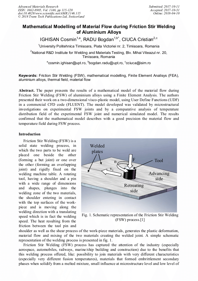Mathematical Modelling of Material Flow during Friction Stir Welding of ...