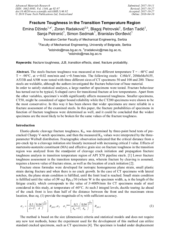 Fracture Toughness in the Transition Temperature Region | Scientific.Net