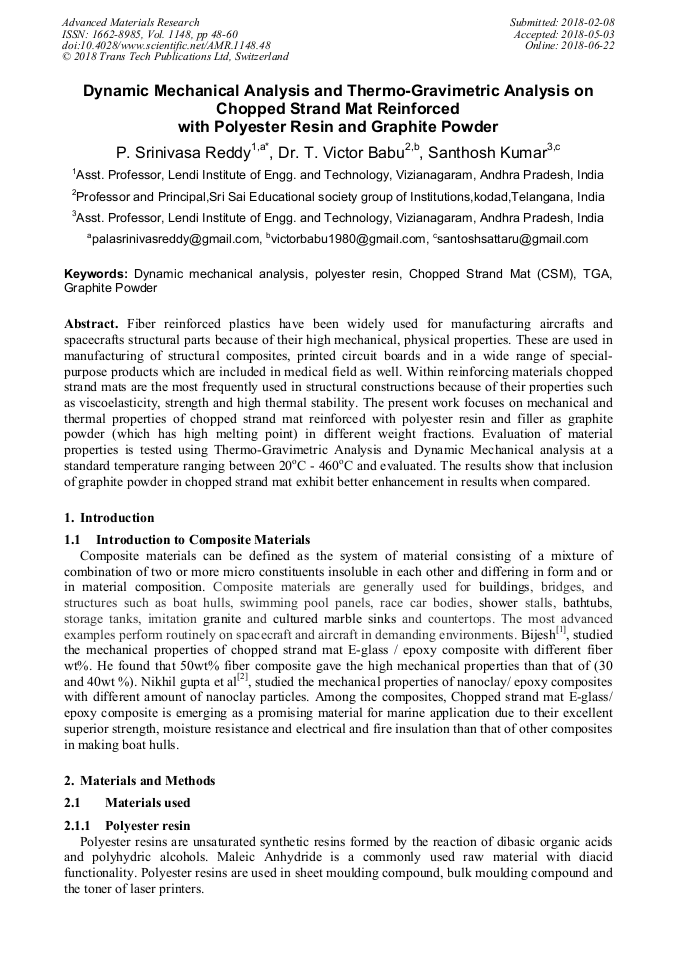 Dynamic Mechanical Analysis and Thermo-Gravimetric Analysis on Chopped ...