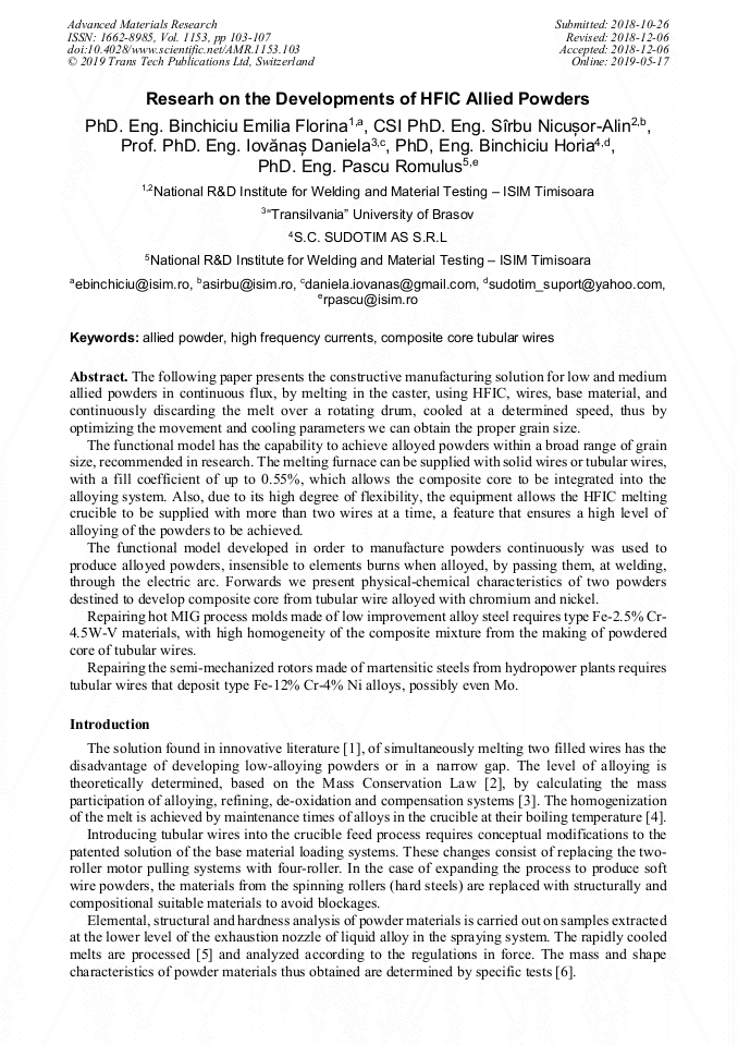 Researh on the Developments of HFIC Allied Powders | Scientific.Net