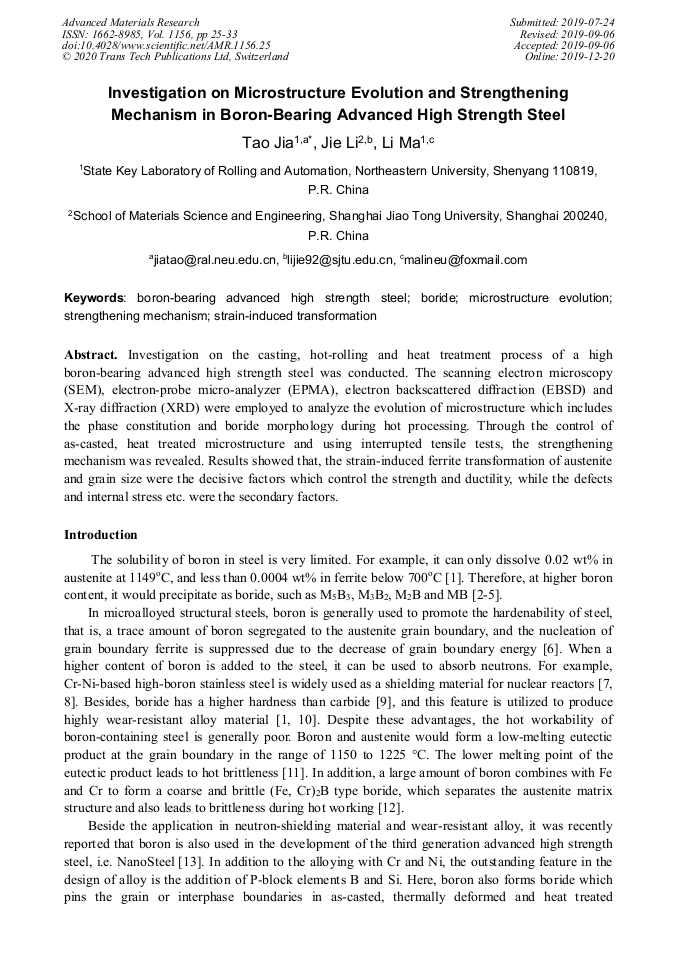 Investigation on Microstructure Evolution and Strengthening Mechanism ...