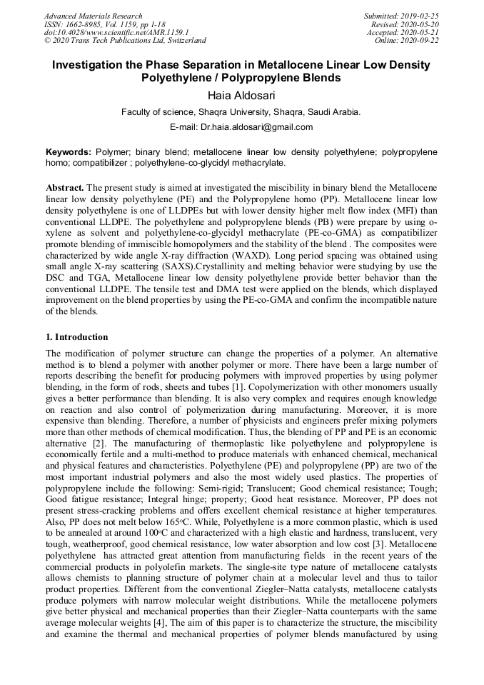 Investigation the Phase Separation in Metallocene Linear Low Density ...
