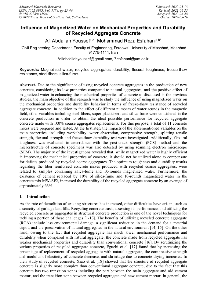 Influence of Magnetized Water on Mechanical Properties and Durability ...