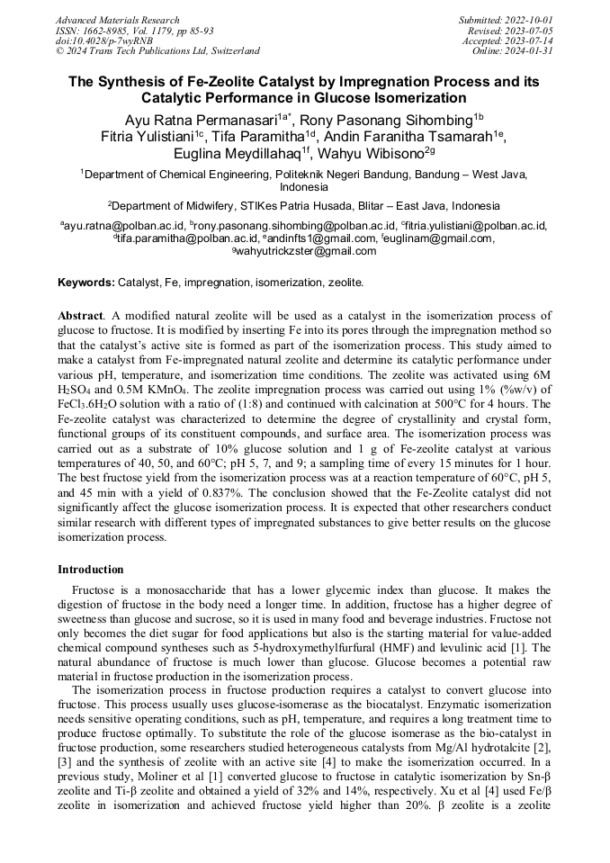 The Synthesis of Fe-Zeolite Catalyst by Impregnation Process and its ...