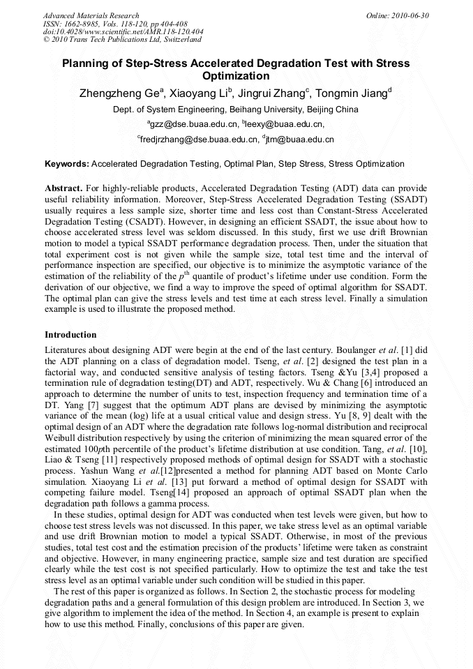 Planning of Step-Stress Accelerated Degradation Test with Stress ...