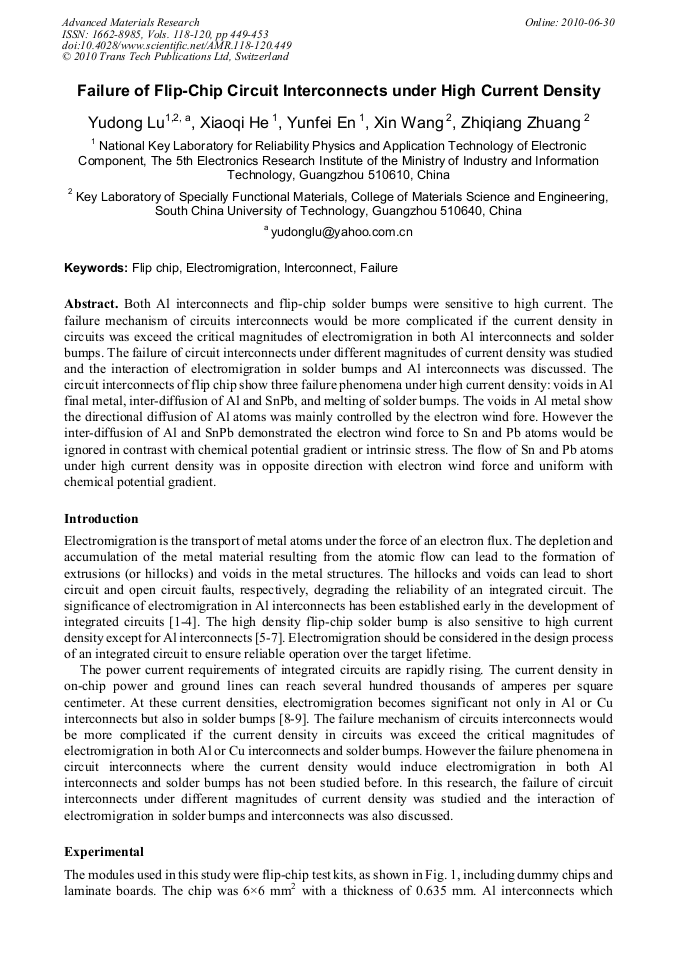 Failure of Flip-Chip Circuit Interconnects under High Current Density ...