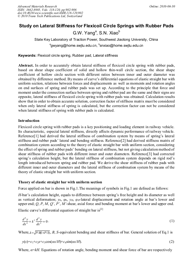 Study on Lateral Stiffness for Flexicoil Circle Springs with Rubber ...