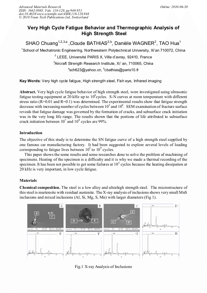 Very High Cycle Fatigue Behavior and Thermographic Analysis of High ...