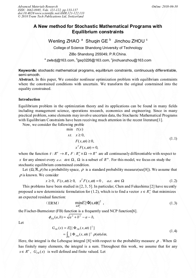 A New Method for Stochastic Mathematical Programs with Equilibrium Constraints | Scientific.Net