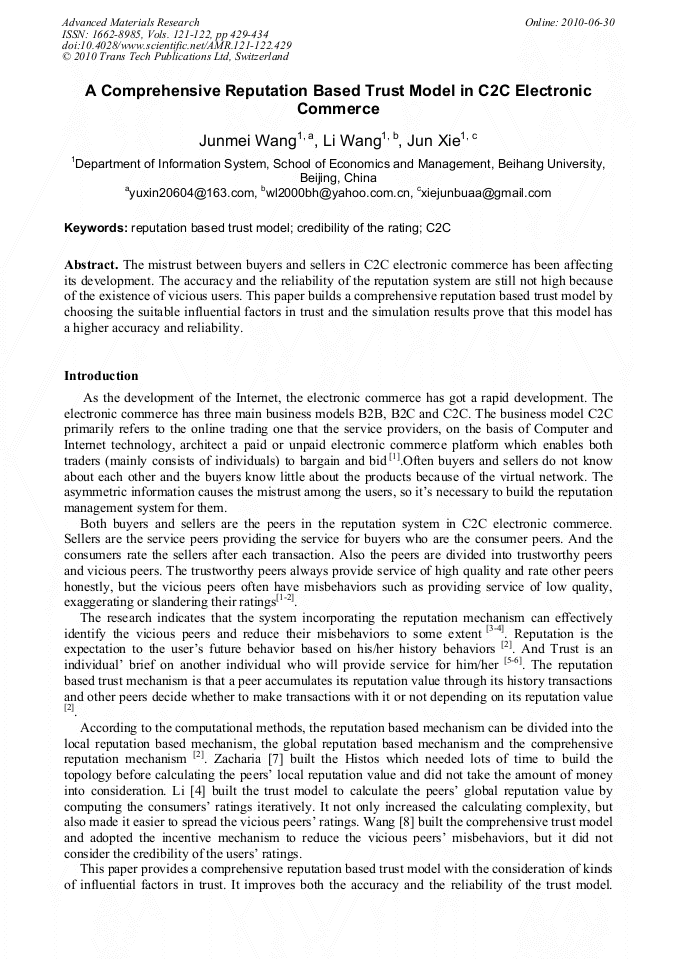 A Comprehensive Reputation Based Trust Model in C2C Electronic Commerce ...