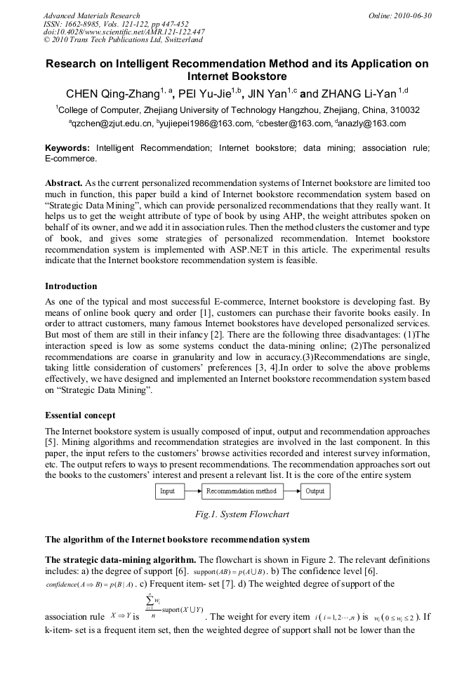 Research on Intelligent Recommendation Method and its Application on ...