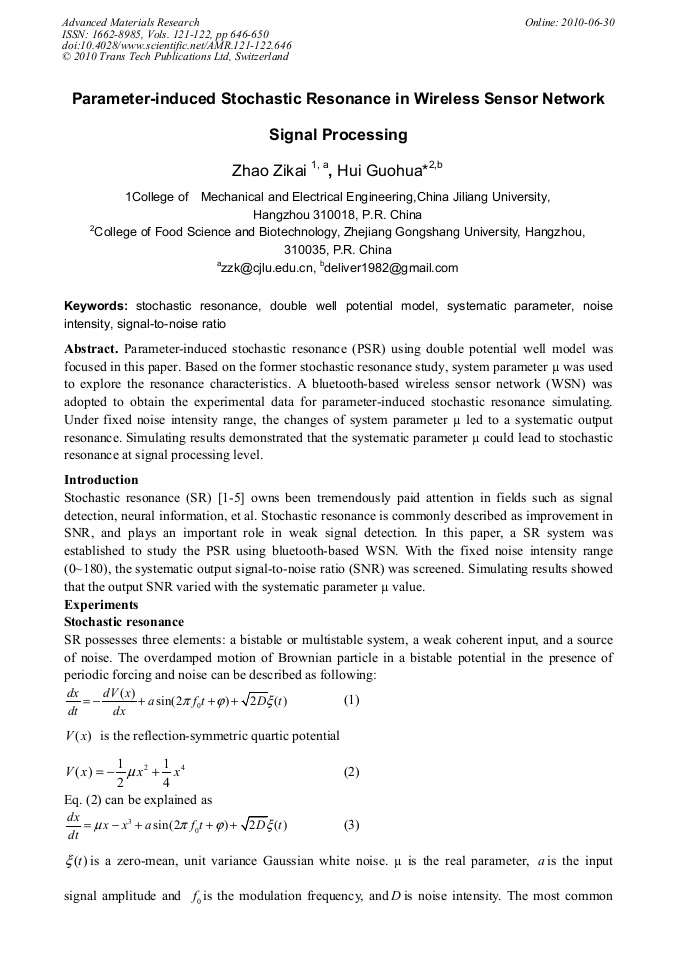 Parameter-Induced Stochastic Resonance in Wireless Sensor Network ...