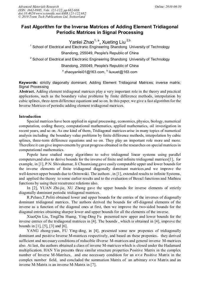 Fast Algorithm for the Inverse Matrices of Adding Element Tridiagonal Periodic Matrices in ...