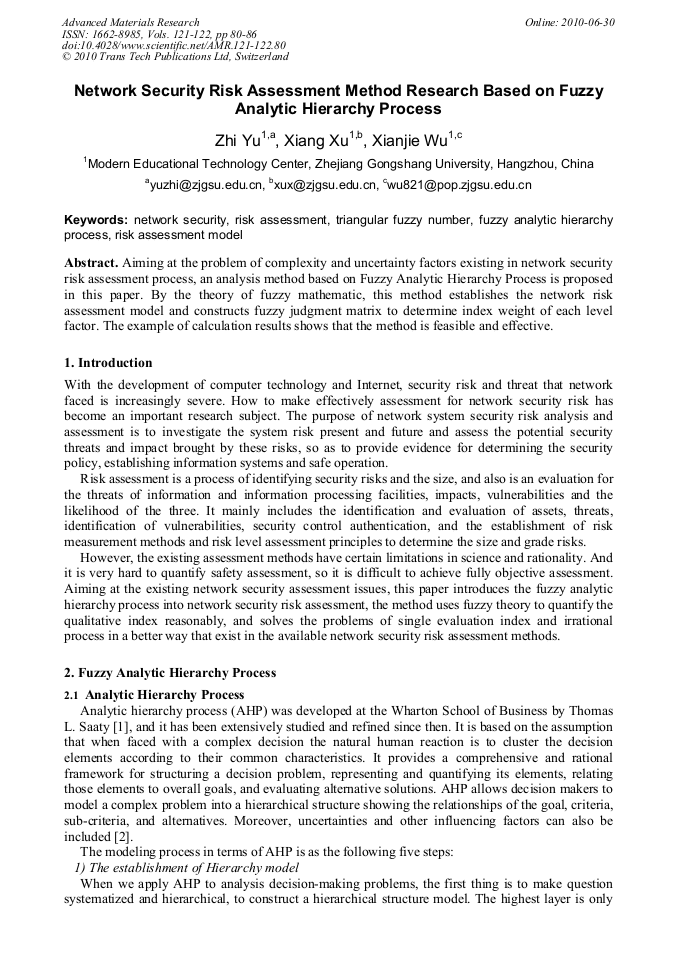 Network Security Risk Assessment Method Research Based on Fuzzy ...